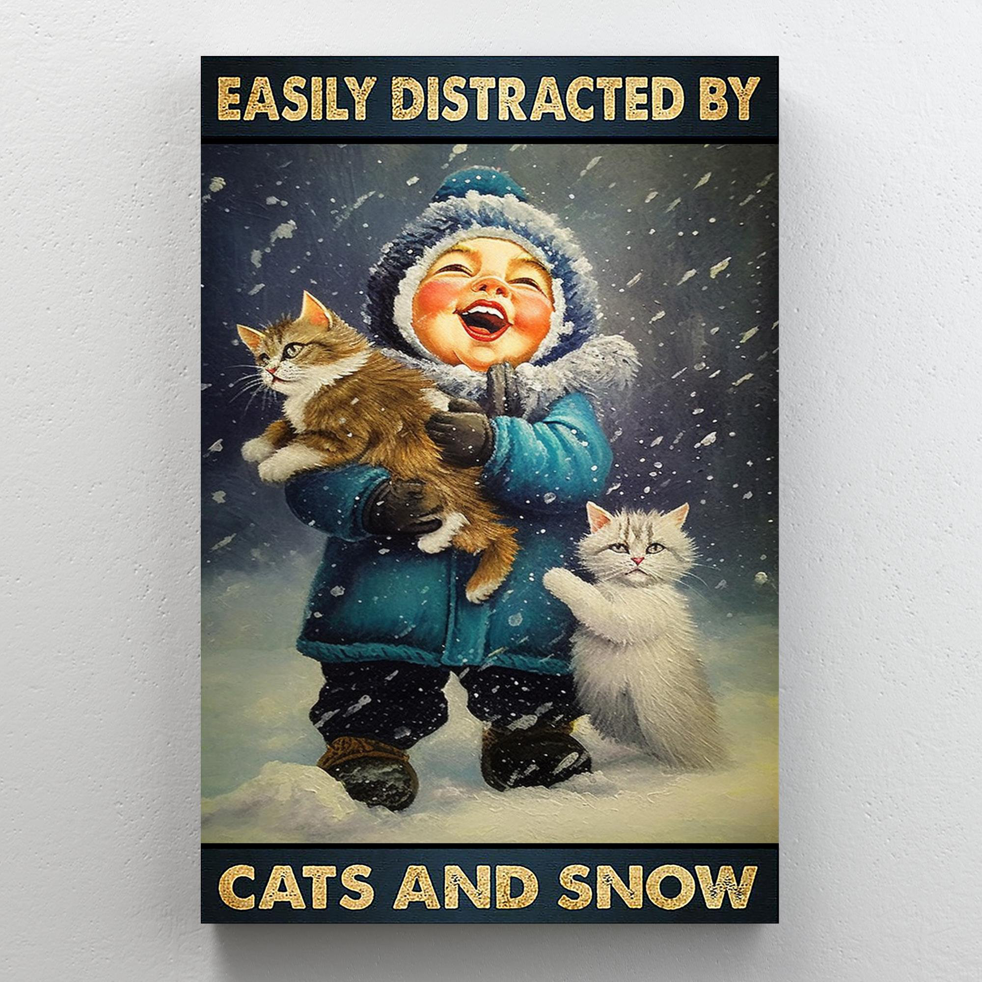 Trinx Easily Distracted By Cats And Snow - 1 Piece Rectangle Graphic Art Print On Wrapped Canvas ...